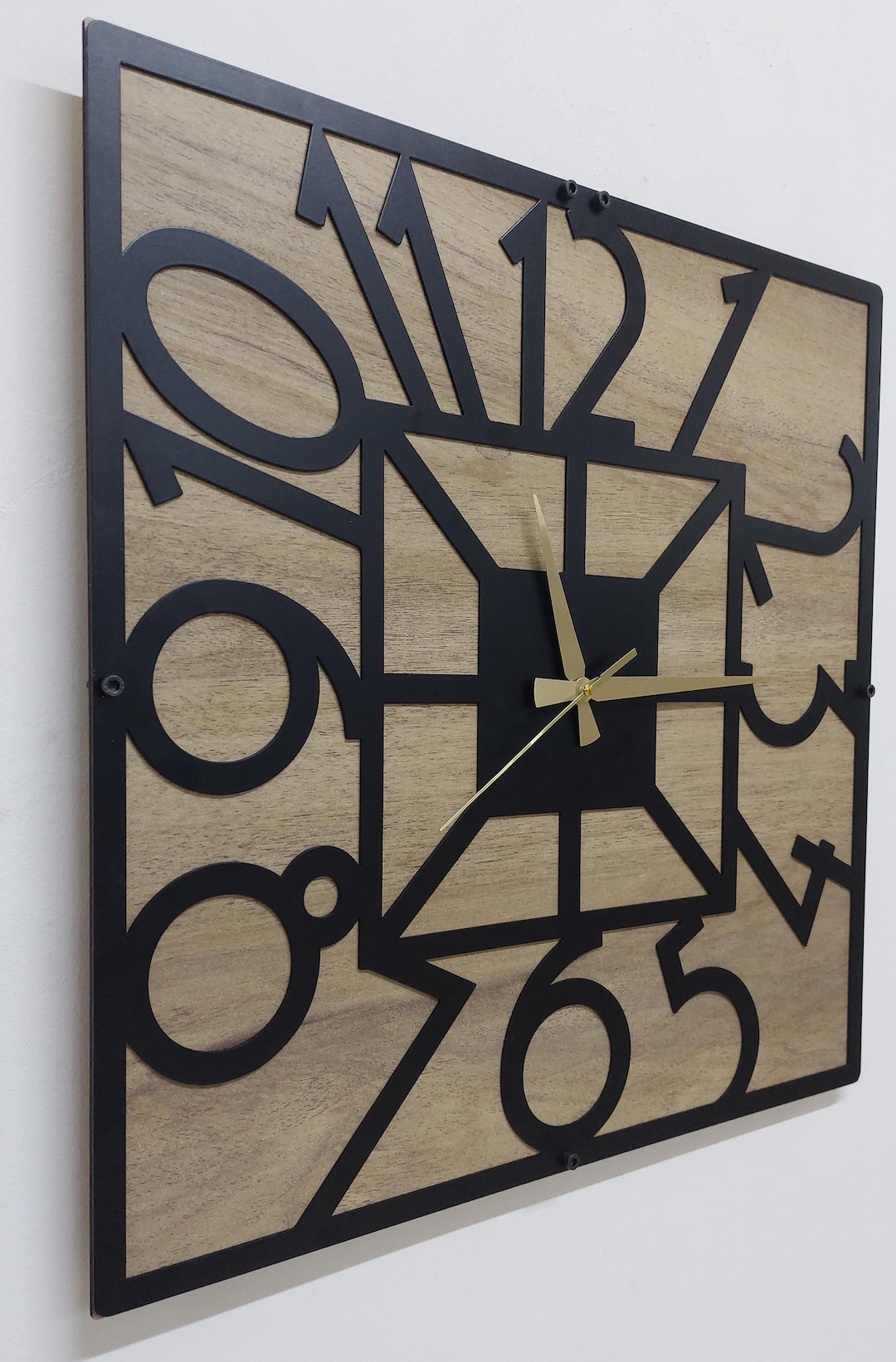 Square Clock, Square Metal Wall Clock, Wooden Wall Clock, Unique Wall ...