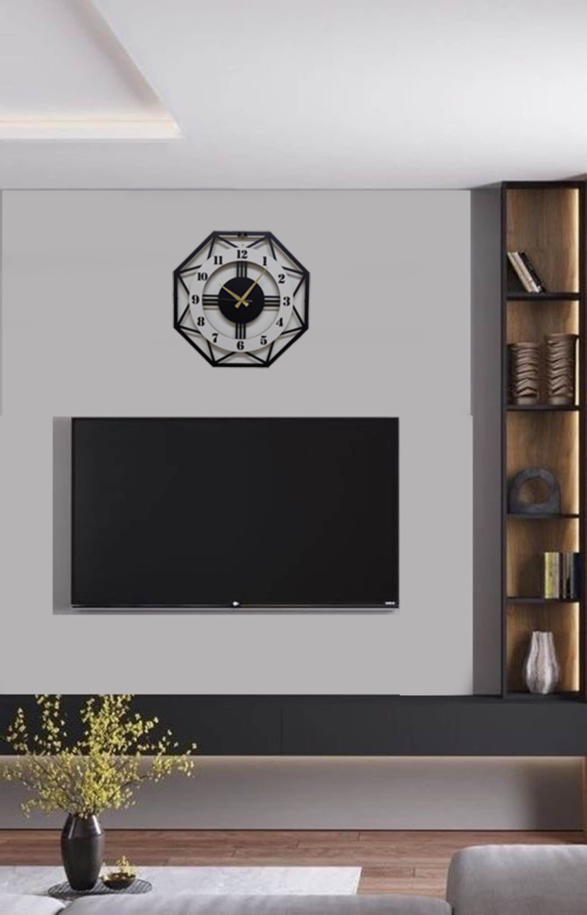 Modern Large Metal Wall Clock, Octagon Clock for Wall, Metal With Wood ...