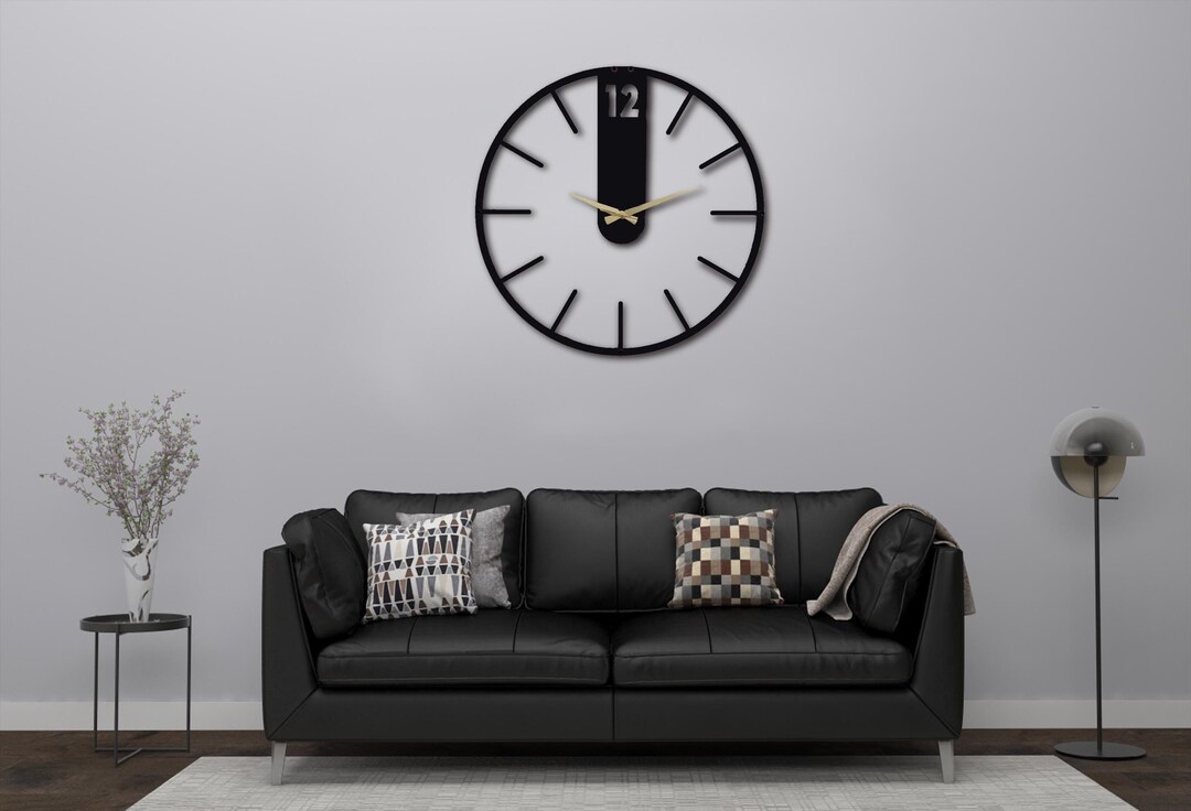 Minimalist Wall Clock, Large Black Metal Clock, Small Wall Clock, Metal ...