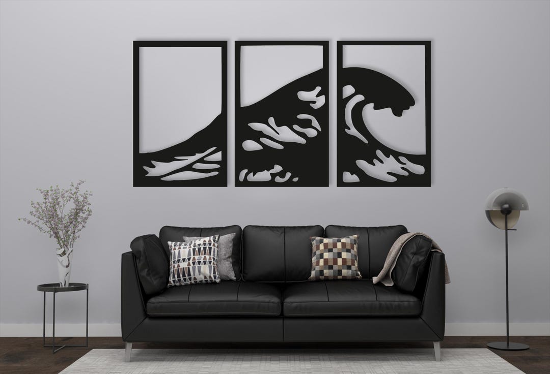 Sea Wooden Wall Decor, Wood Art Sea Wave, Large Set of 3 Sea Wave Art ...