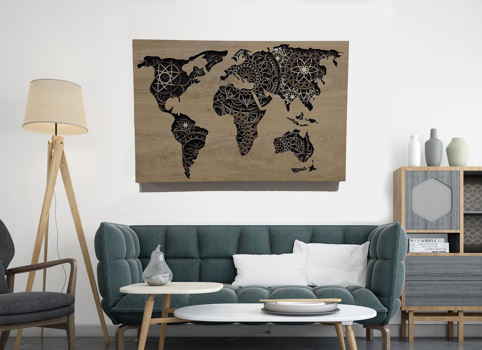 World Map Mandala Wall Art, World Map, Wall Art, Wall Decor, Layered ...