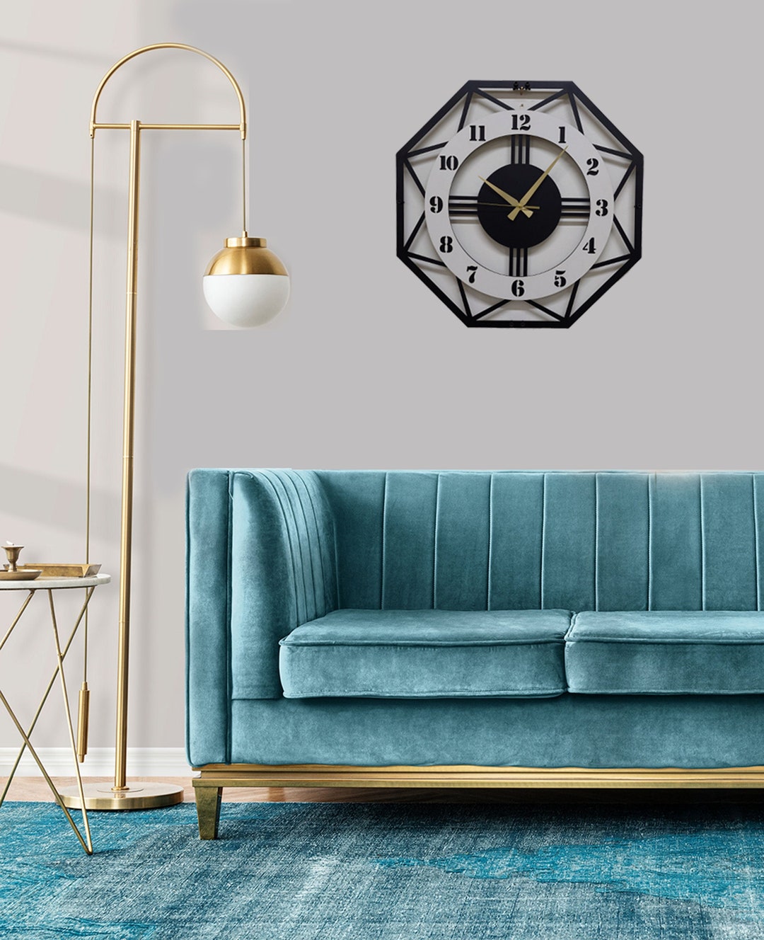 Modern Large Metal Wall Clock, Octagon Clock for Wall, Metal With Wood ...