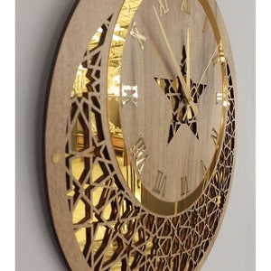 Star and Crescent Wall Clock With Plexiglass, Modern Wall Clock ...