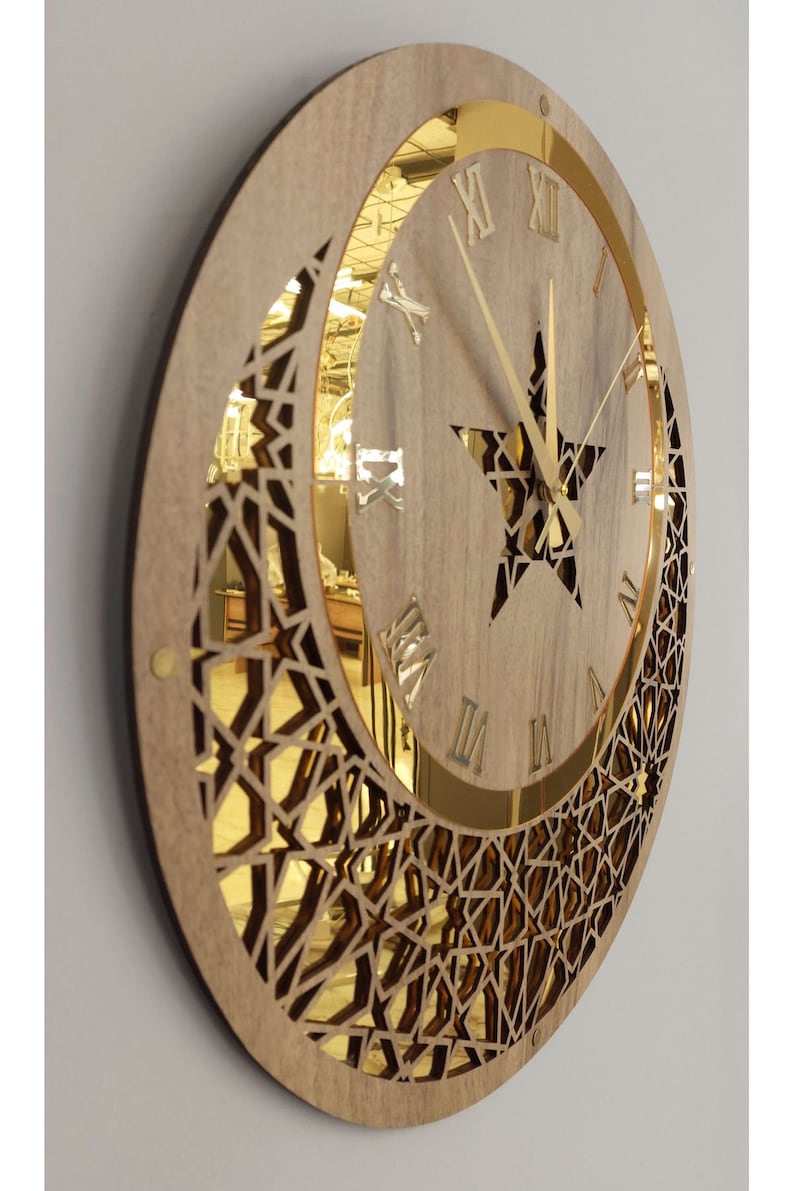 Handmade Star and Crescent Wooden Wall Clock With Plexiglass - Etsy