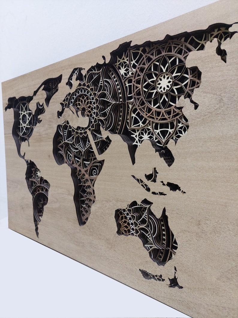 World Map Mandala Wall Art, World Map, Wall Art, Wall Decor, Layered ...