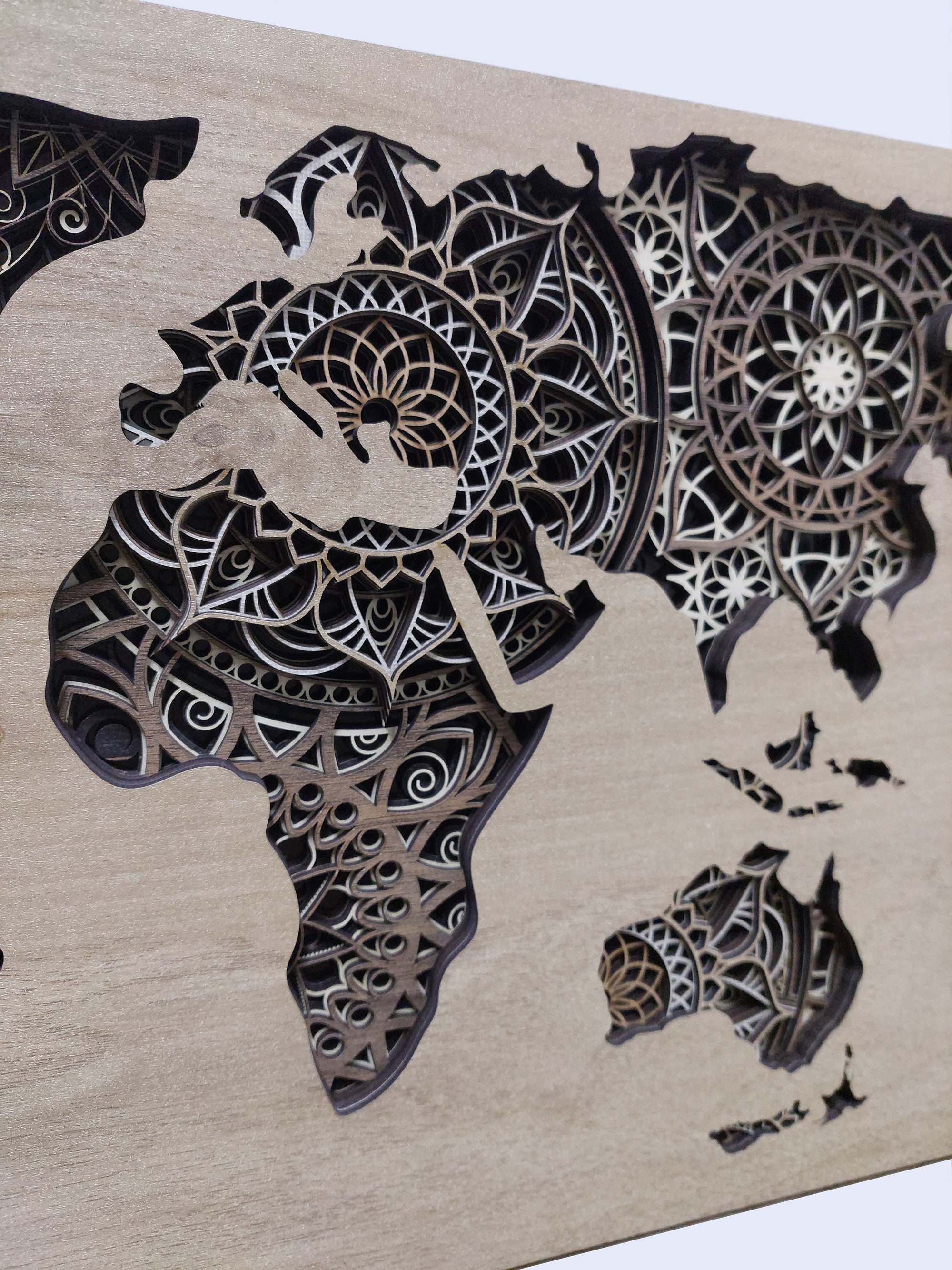 World Map Mandala Wall Art, World Map, Wall Art, Wall Decor, Layered ...
