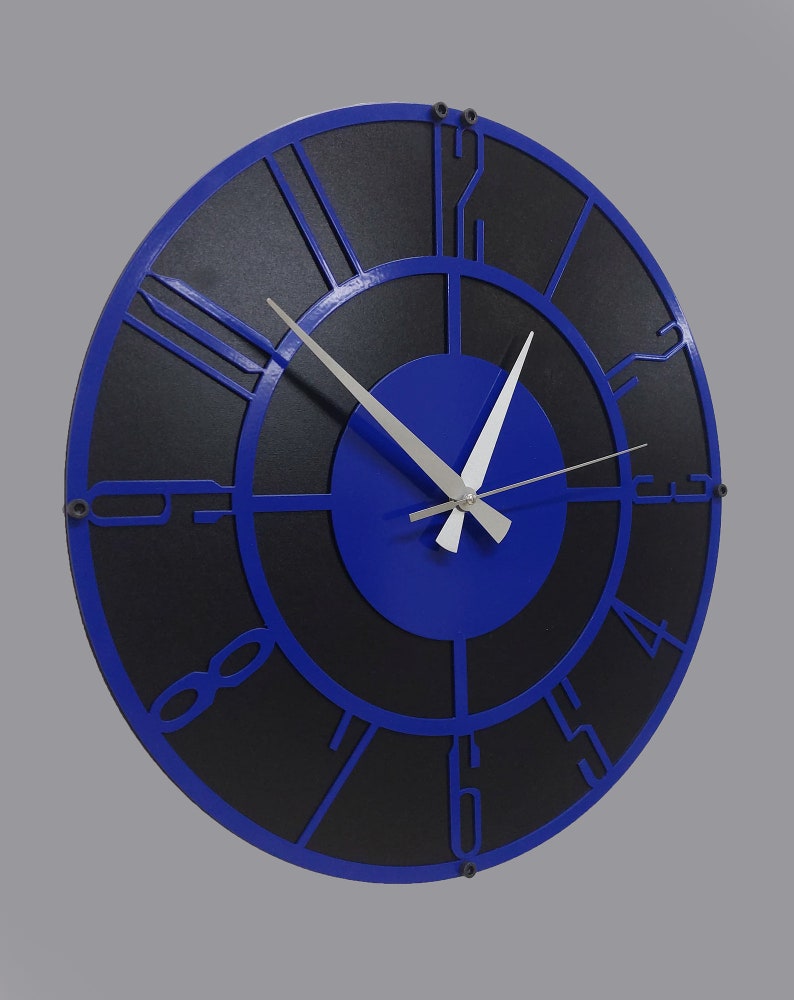 Metal Blue Wall Clock, Wooden Metal Large Navy Blue Wall Clock, Metal ...