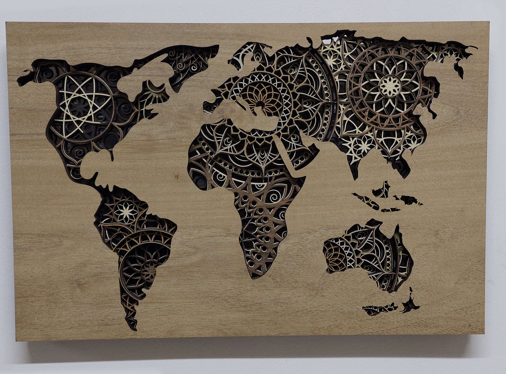 World Map Mandala Wall Art, World Map, Wall Art, Wall Decor, Layered ...