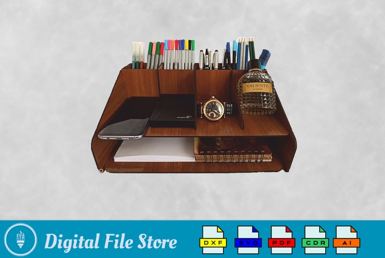 Laser Cut Desk Organizer Svg Storage With Pen Holder Svg Organizer Box ...