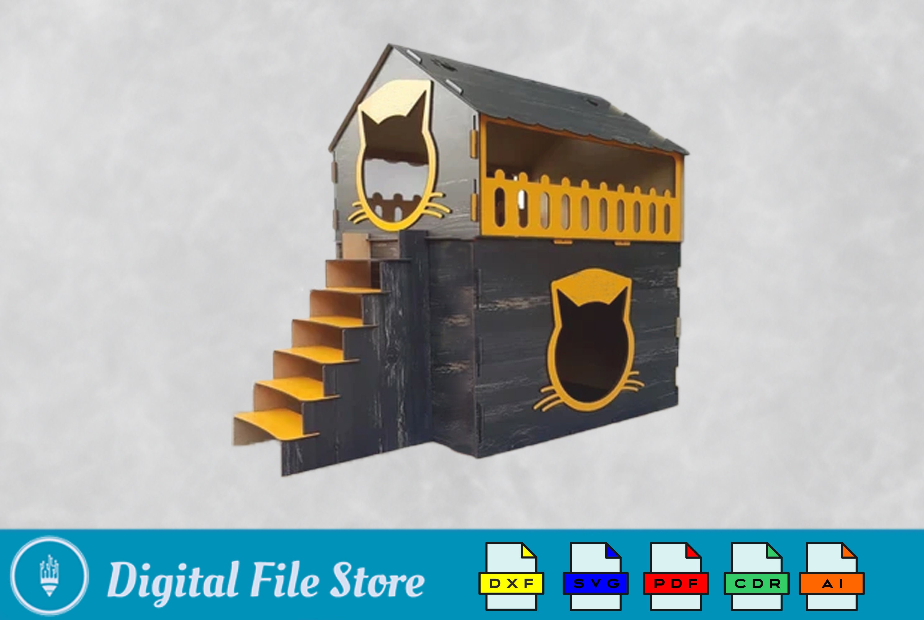 Two Floor Cat House Svg, Pet House Dxf, Laser Cutting Plan - Etsy