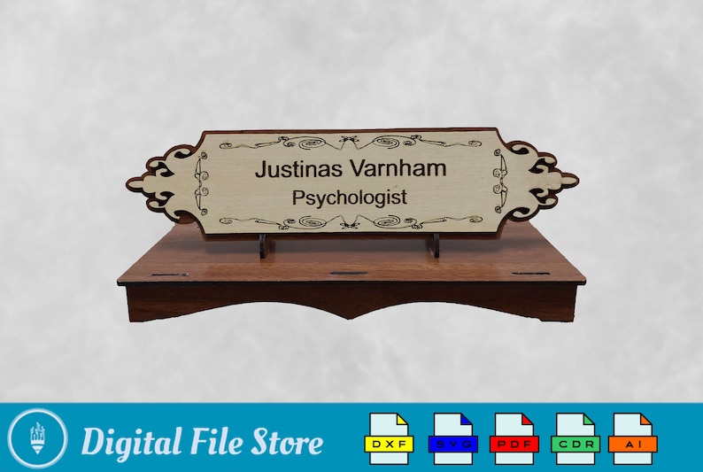 Laser Cut Office Name Plate Stand SVG: Glowforge Files (digital ...