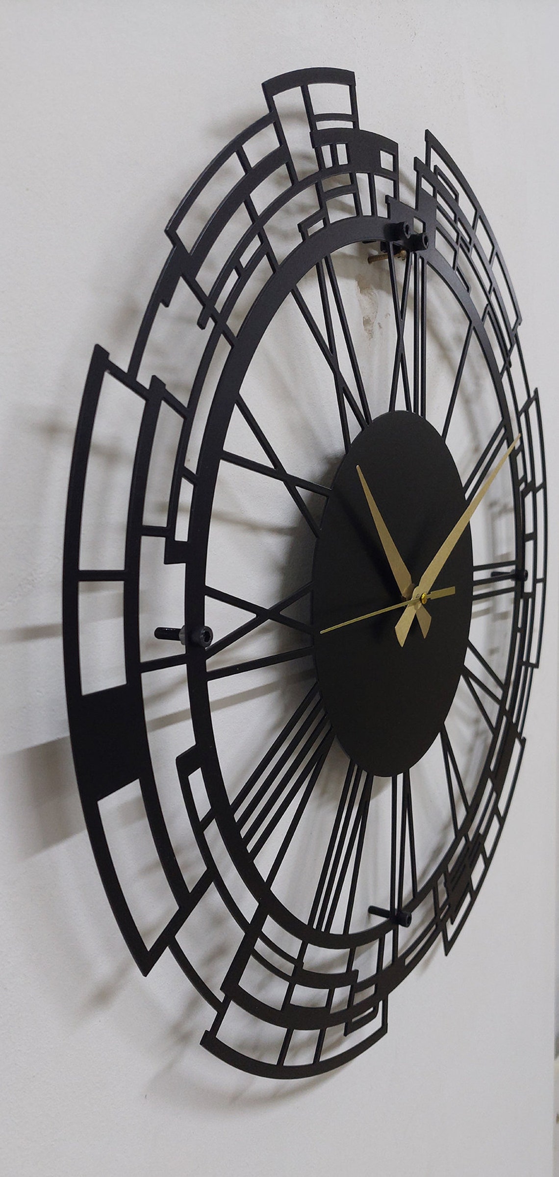 Handmade Large Black Metal Wall Clock: Contemporary Silent Wall Art - Etsy