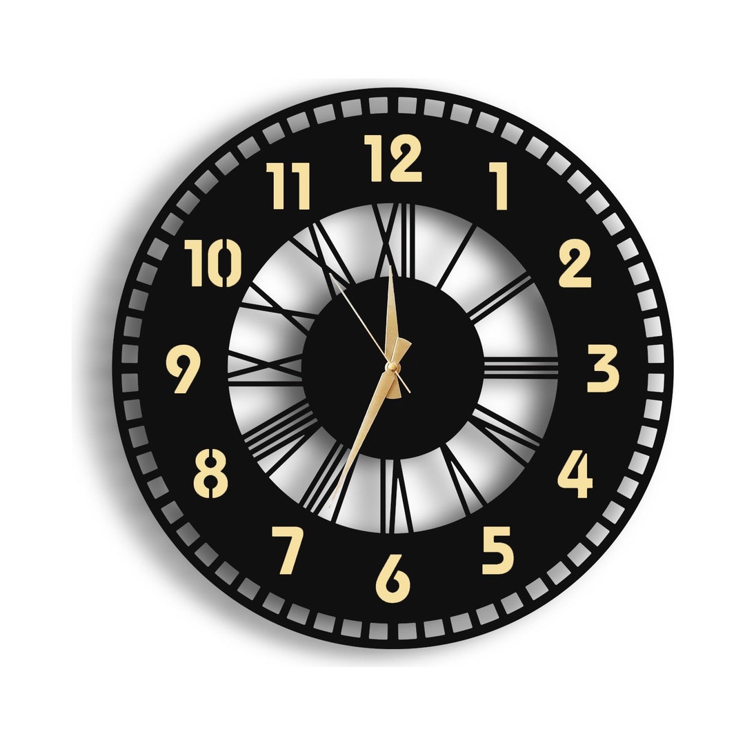 Large Wooden Wall Clock, Wall Clock With Romen and Latin Numbers, Wall ...