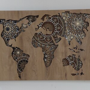 World Map Mandala Wall Art, World Map, Wall Art, Wall Decor, Layered ...