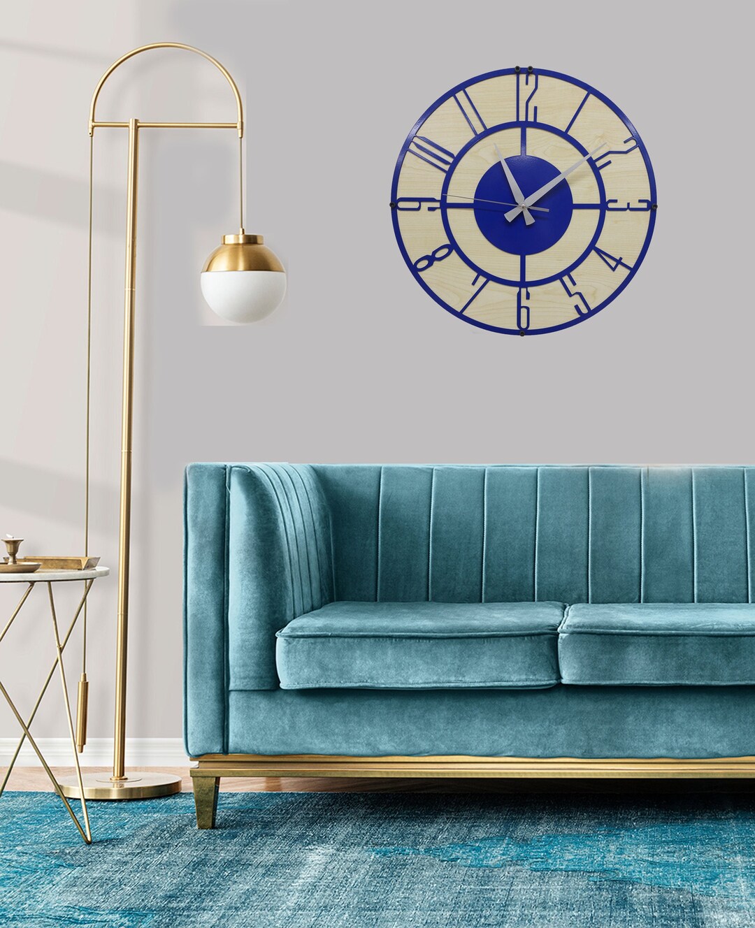 Metal Blue Wall Clock, Wooden Metal Large Navy Blue Wall Clock, Metal ...