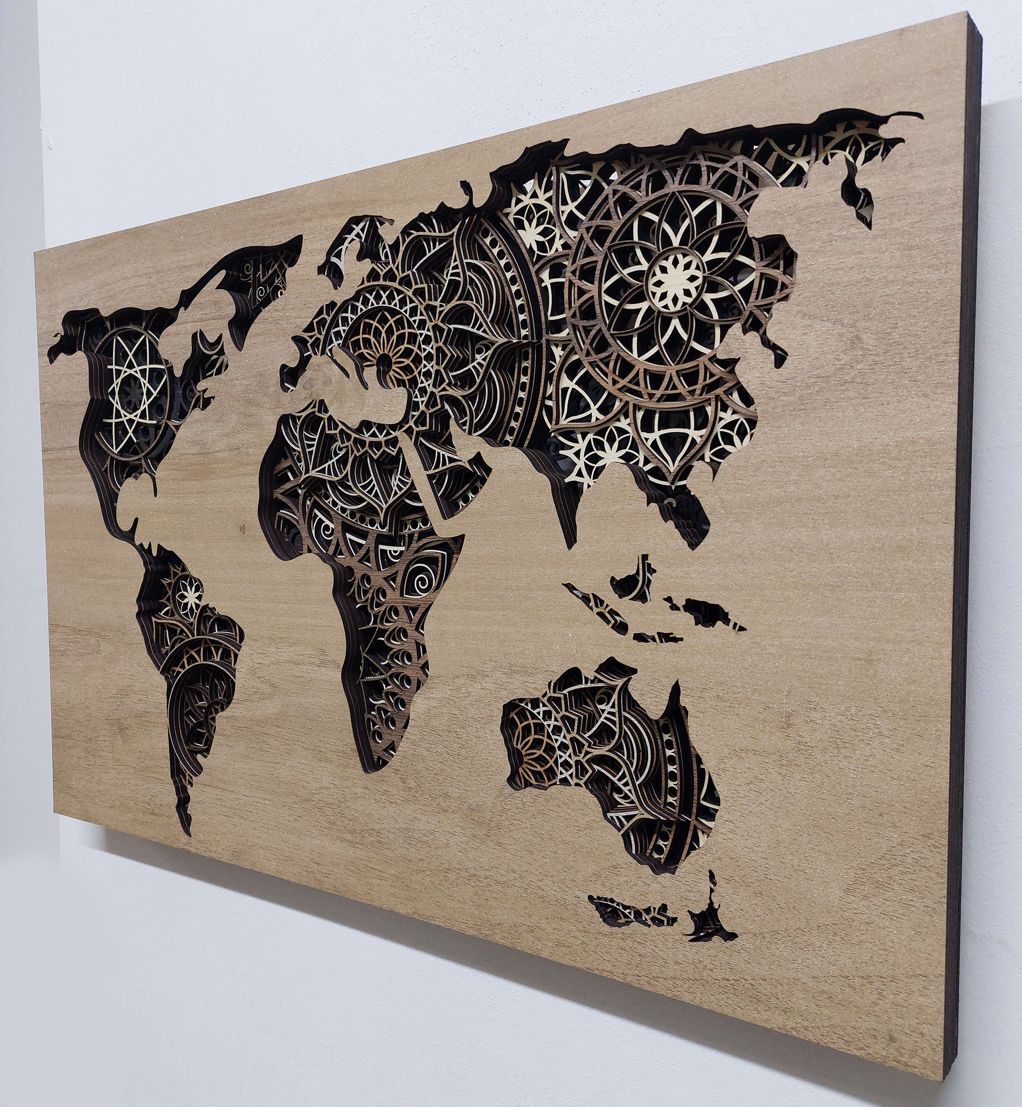 World Map Mandala Wall Art, World Map, Wall Art, Wall Decor, Layered ...