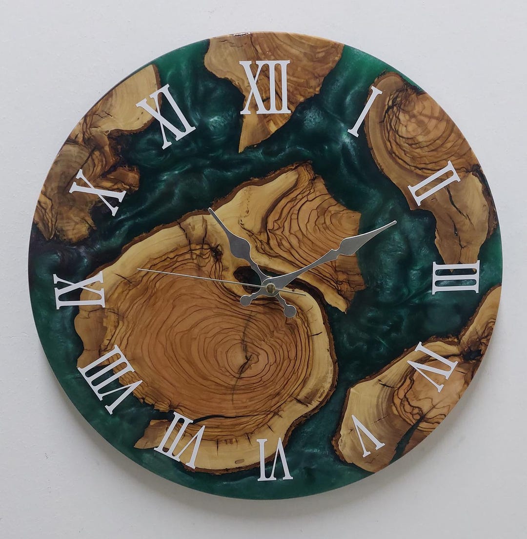 Custom Olive Wood Wall Clock: Epoxy Resin Accent, Handmade Decor - Etsy