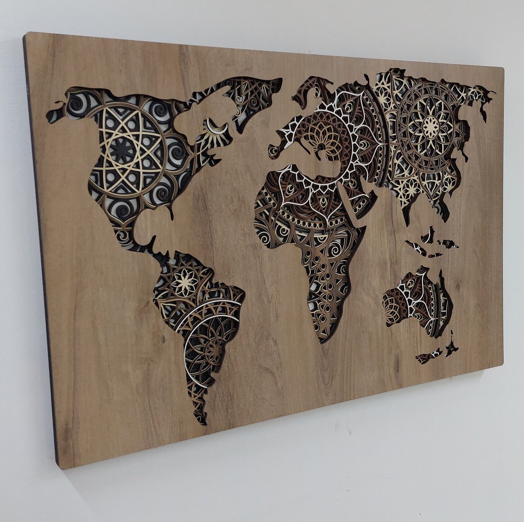 World Map Mandala Wall Art, World Map, Wall Art, Wall Decor, Layered ...