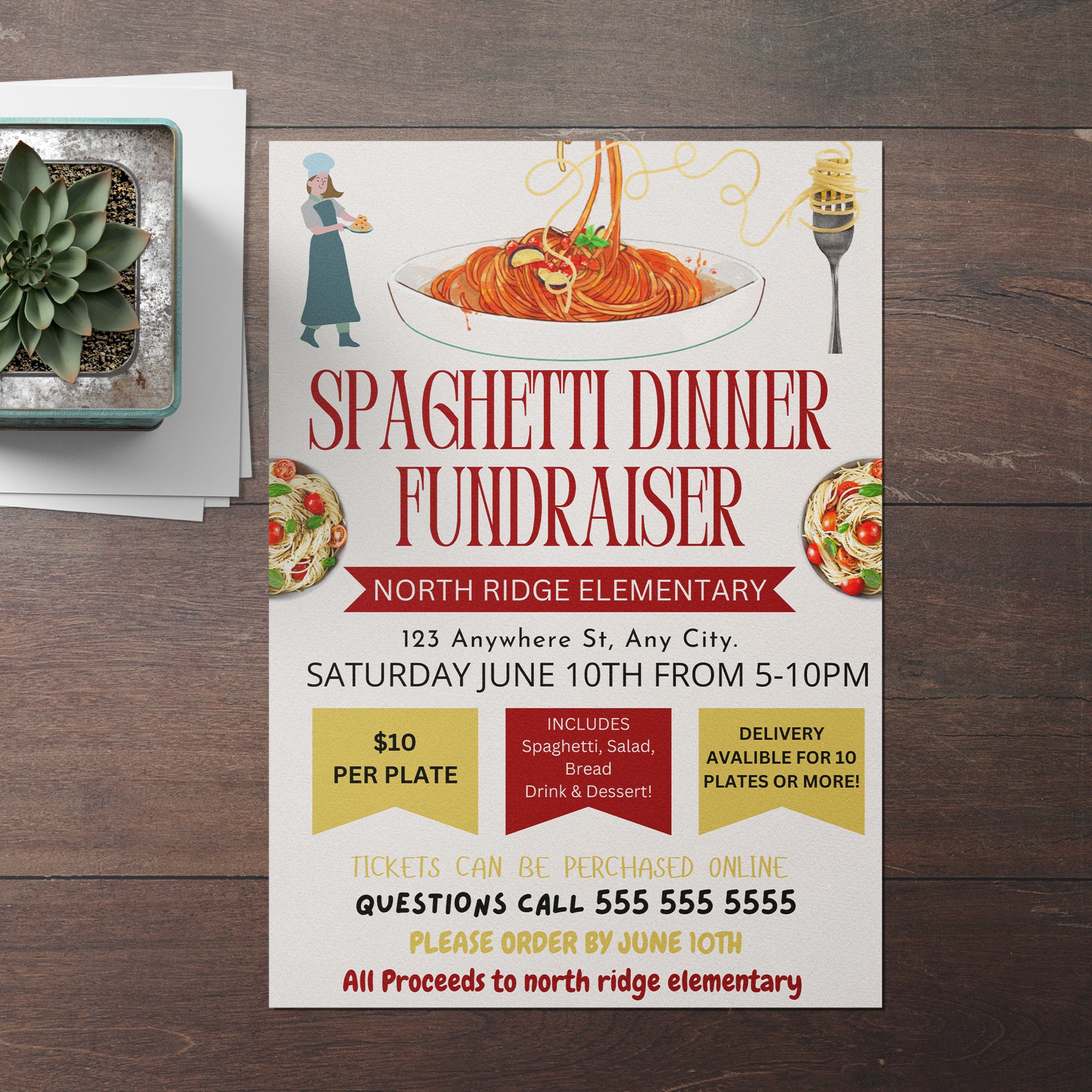 Editable Spaghetti Dinner Fundraiser Flyer Template, Digital Spaghetti ...
