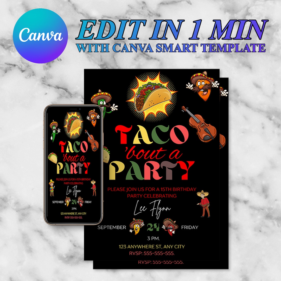 Editable Taco Bout Birthday Party Invitation, Printable Taco Bout a ...