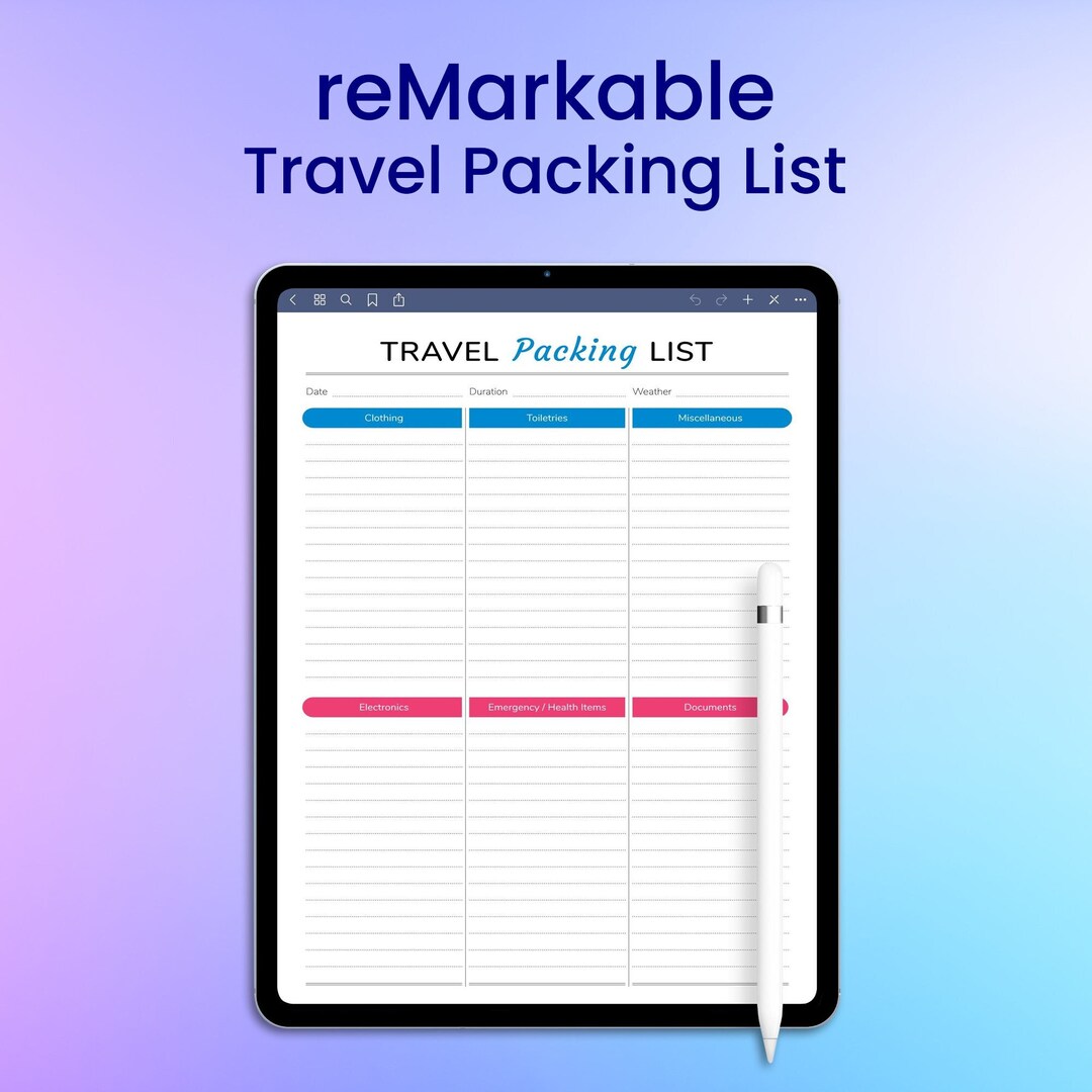Remarkable 2 Travel Packing List Template, Remarkable Templates ...