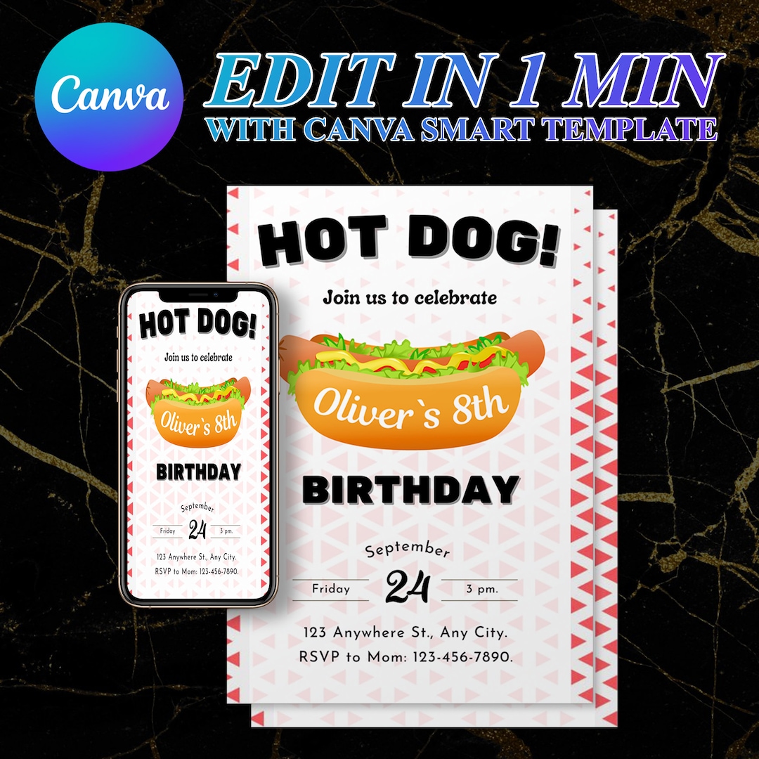 Editable Hot Dog Birthday Party Invite, Printable Hot Dog Birthday ...