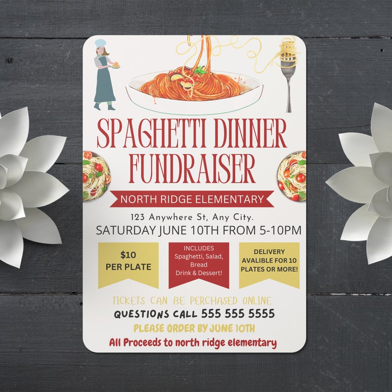 Editable Spaghetti Dinner Fundraiser Flyer Template, Digital Spaghetti ...