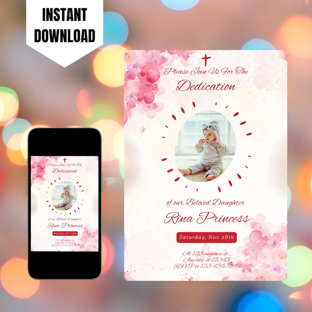 Editable Baby Dedication Invitation Template, Printable Pink Floral ...