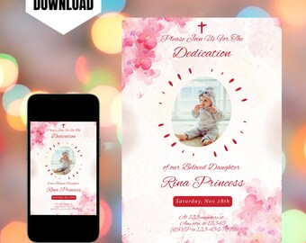 Editable Baby Dedication Invitation Template, Printable Baby Dedication ...
