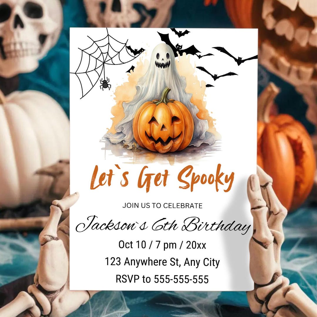 Editable Let's Get Spooky Halloween Invite, Digital Pumpkin Halloween ...