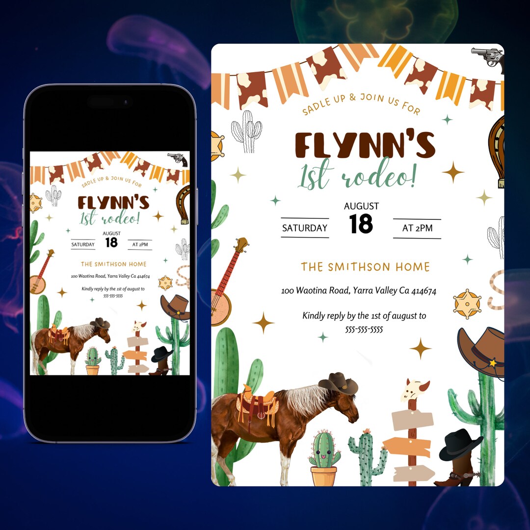 Editable First Rodeo Birthday Invite Template, Country Western Boy 1st ...