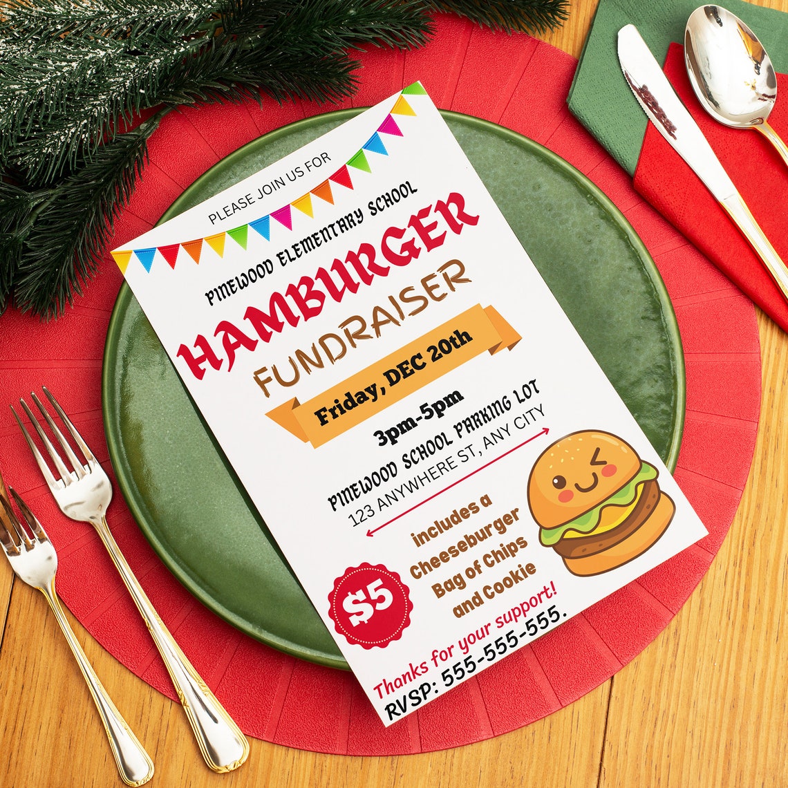 Editable Hamburger Fundraiser Flyer Template, Digital Burger Cookout ...