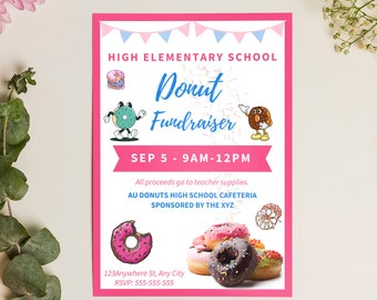Editable Donut Fundraiser Flyer Template, Digital Donut Flyer ...