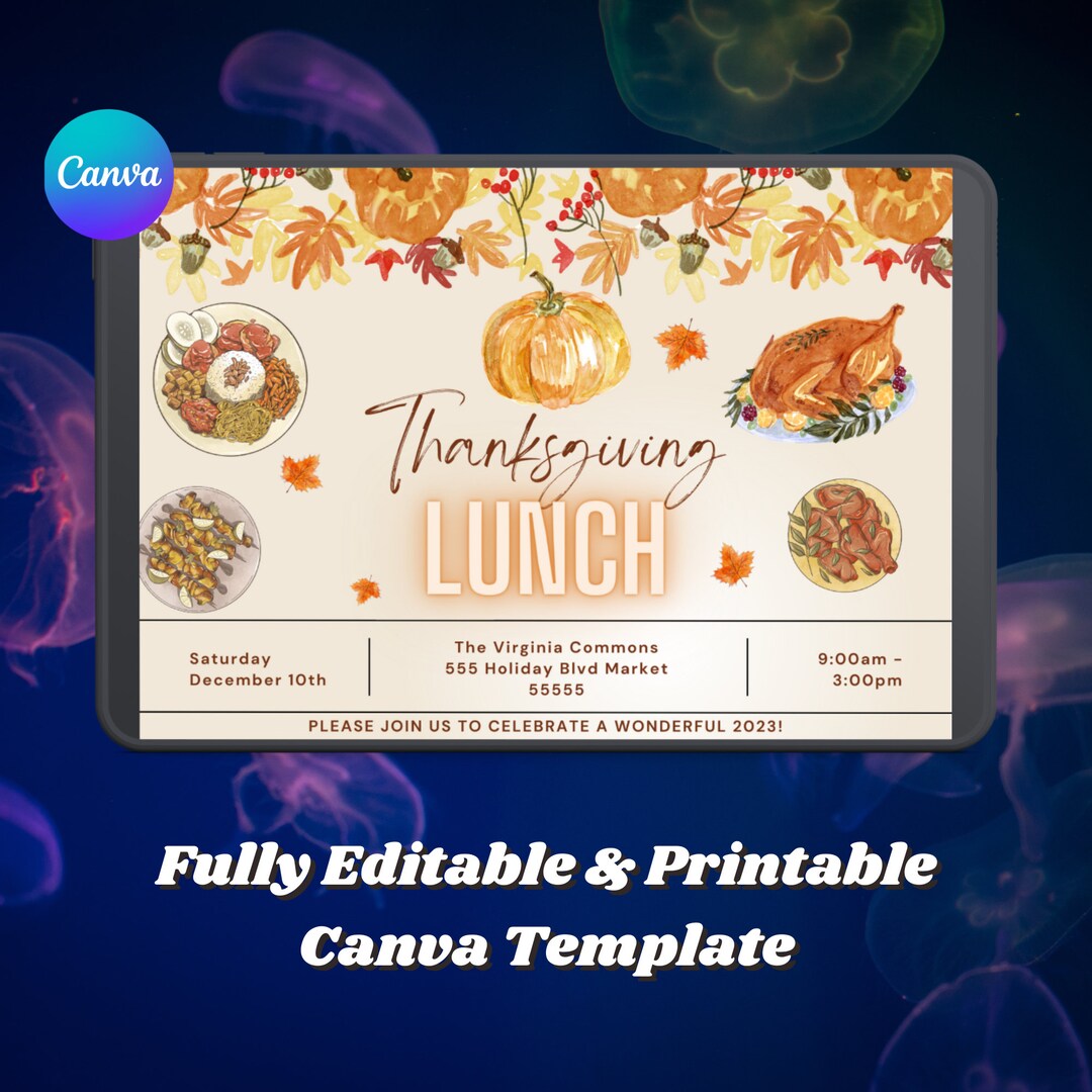 EDITABLE Thanksgiving Lunch Invitation Employee Business Work Fall ...