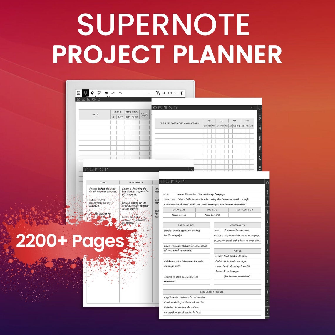 Supernote Project Planner Template, Supernote Template, Supernote A5X ...