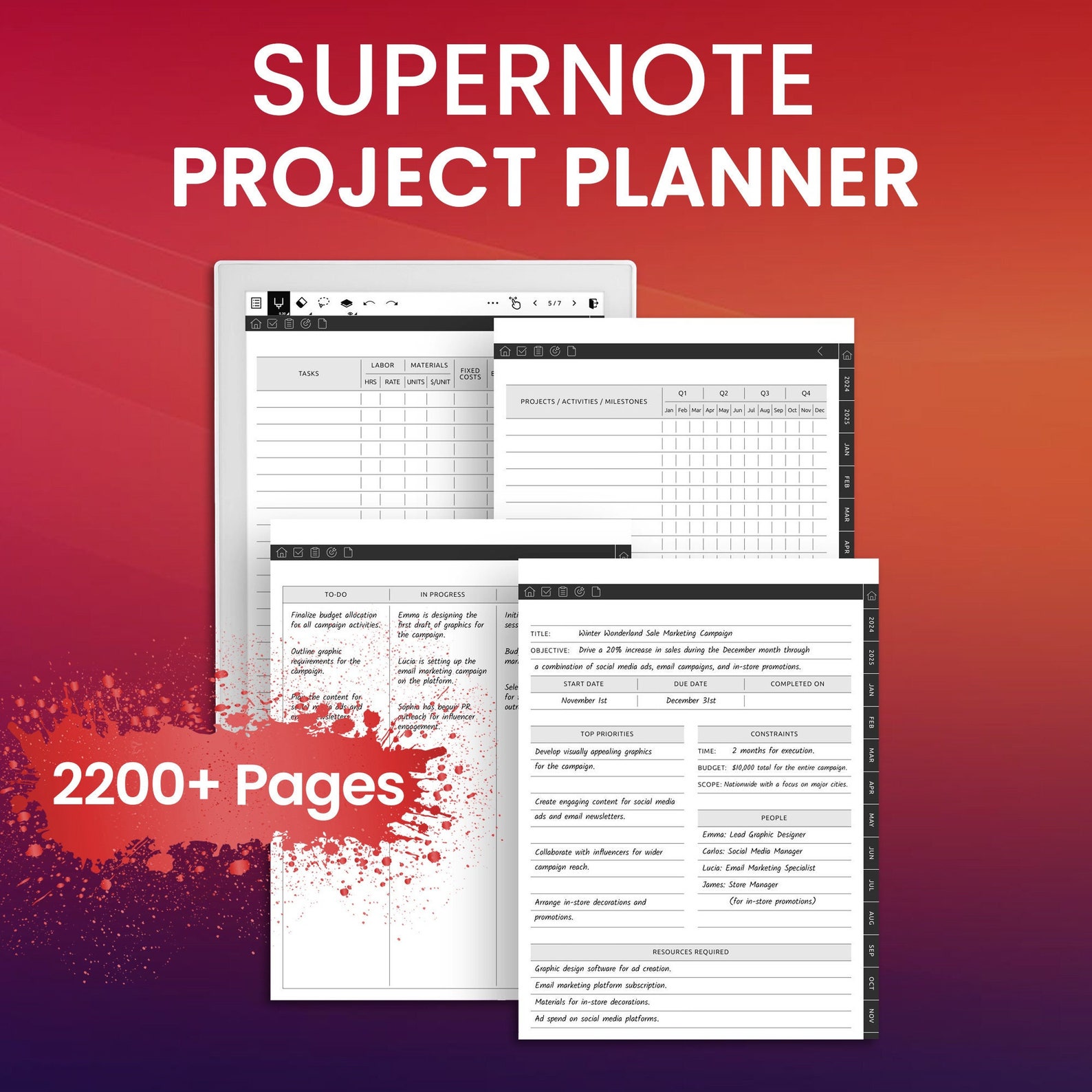 Supernote Project Planner Template, Supernote Template, Supernote A5X ...