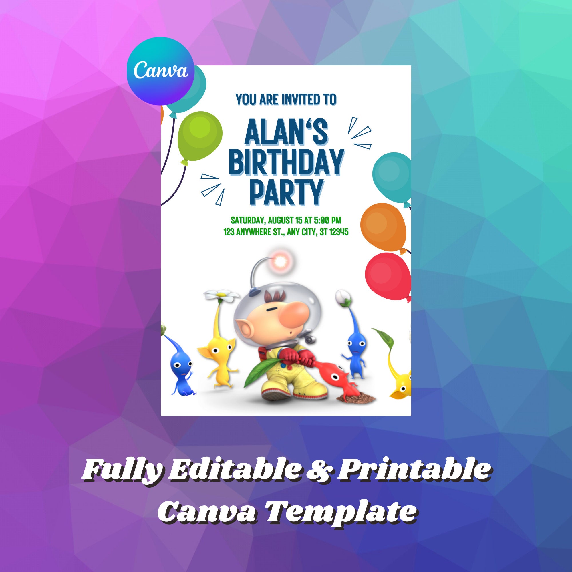 Editable Pikmin Invitation Digital Pikmin Birthday - Etsy