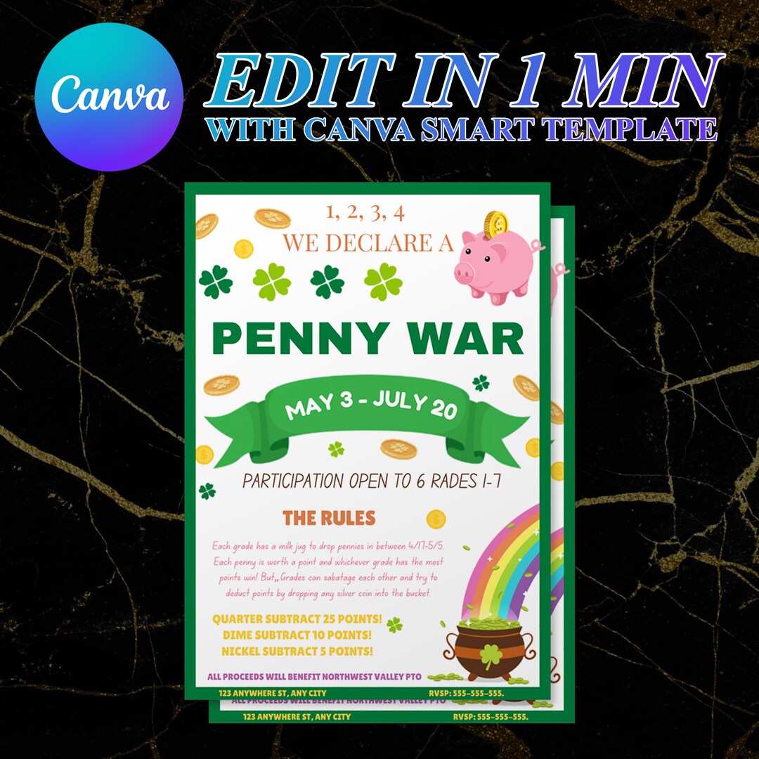 Editable Penny War Fundraiser Flyer Template, Digital Penny War Flyer ...