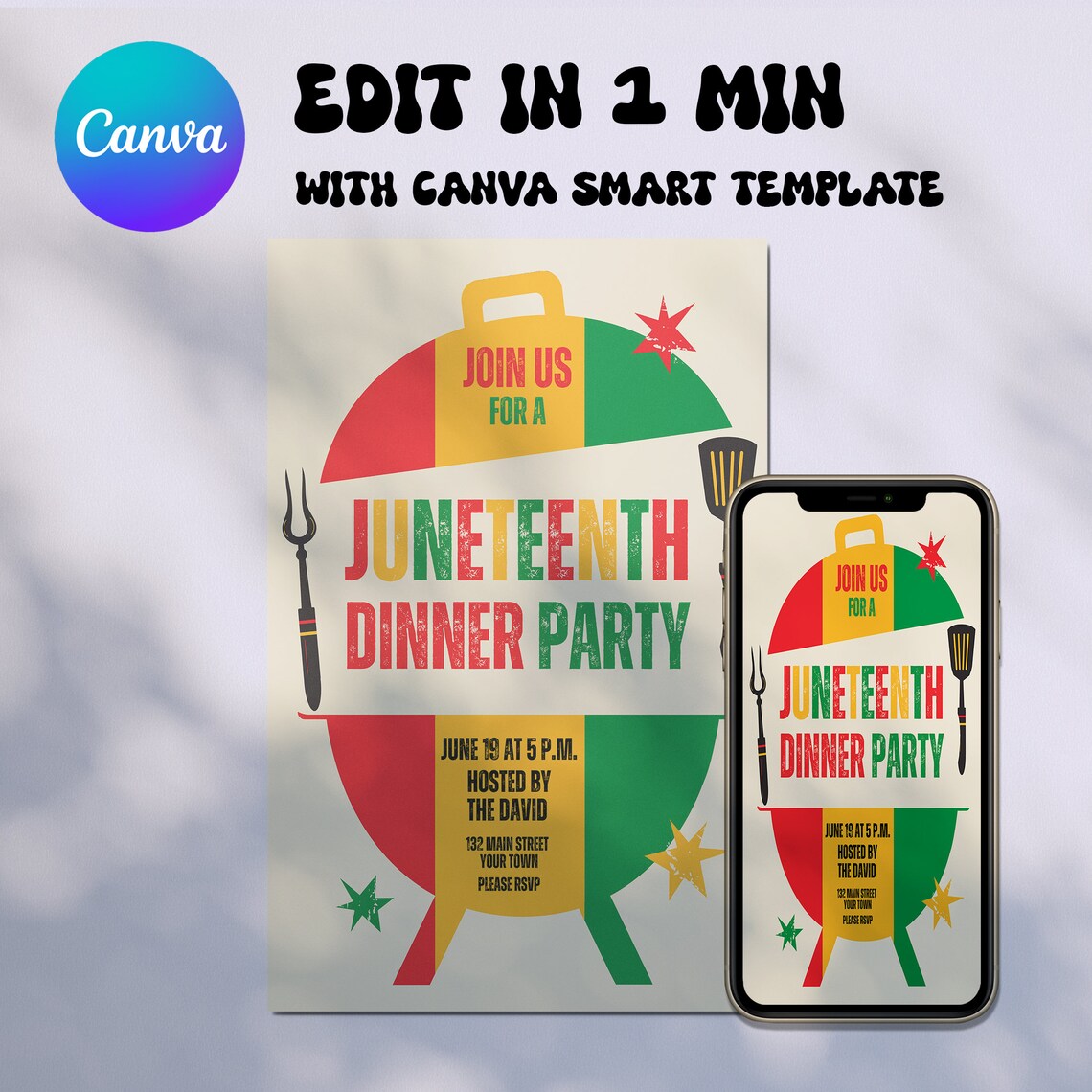 Editable Juneteenth Invitation Template, Digital Juneteenth Dinner ...
