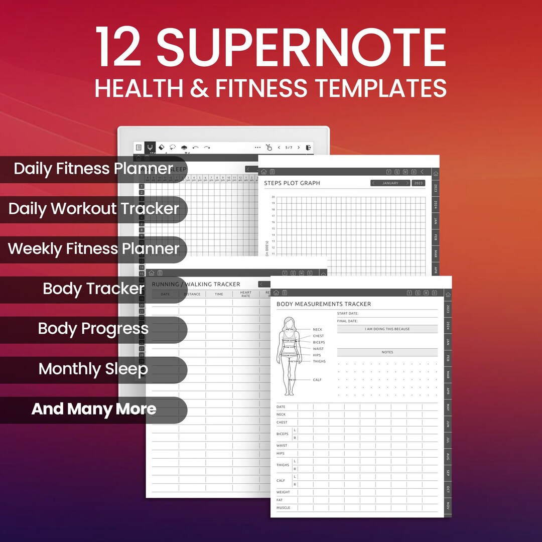 12 Supernote Health & Fitness Template Bundle, Supernote Template ...