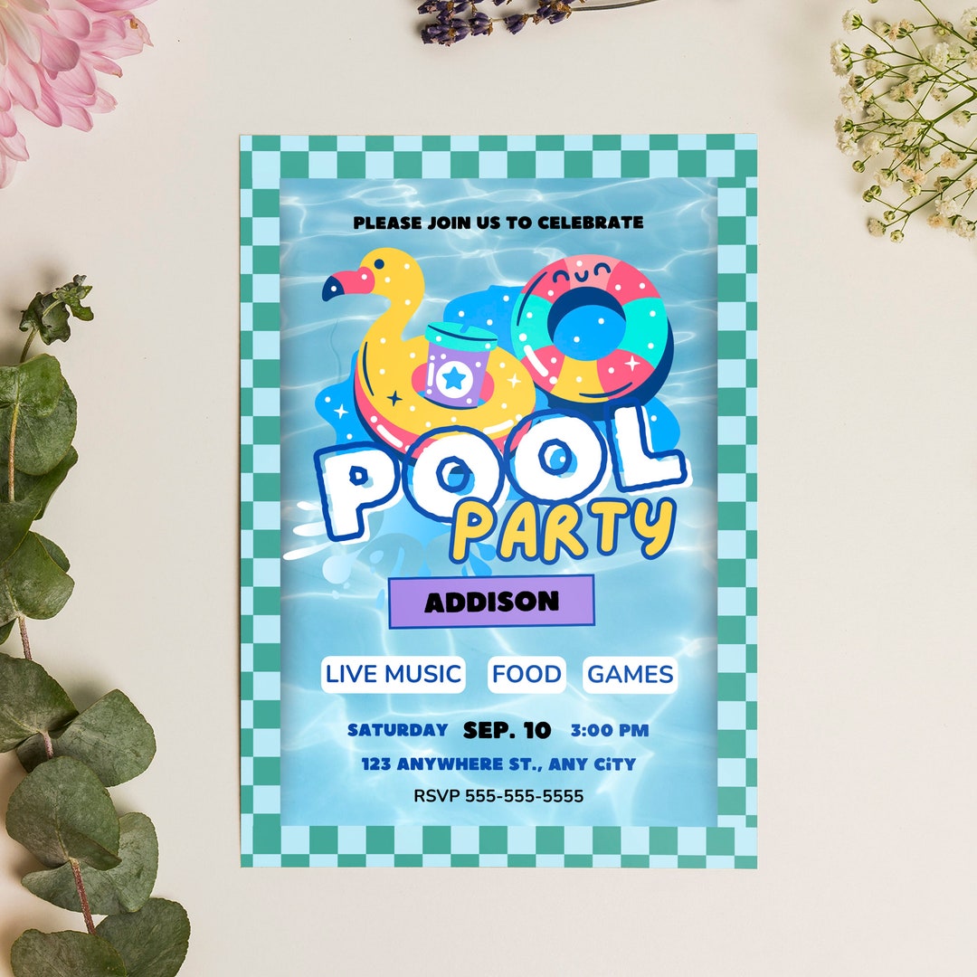 Editable Pool Party Invitation, Printable Pool Birthday Party Invite ...