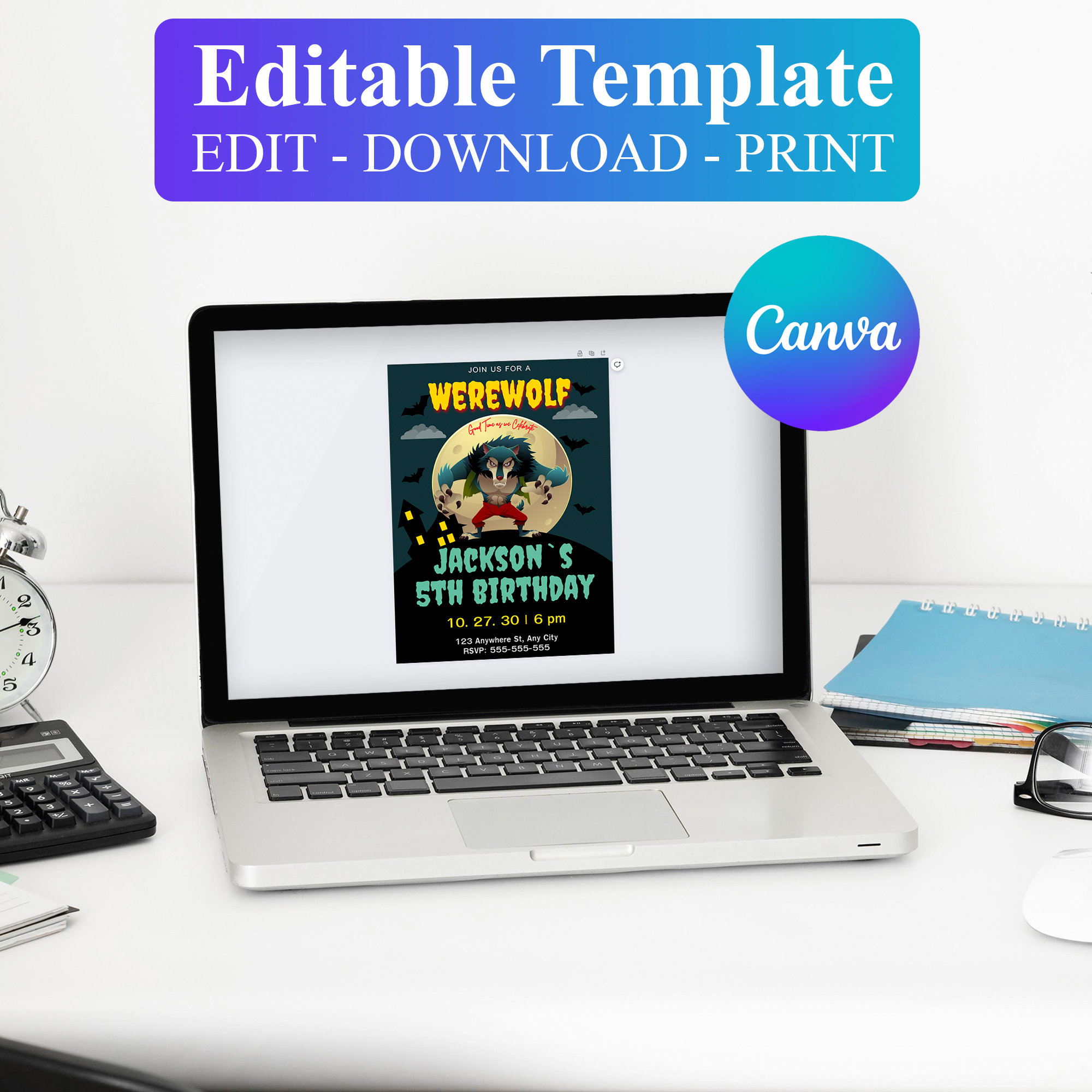 Editable Werewolf Birthday Invitation, Printable Halloween Invitation ...