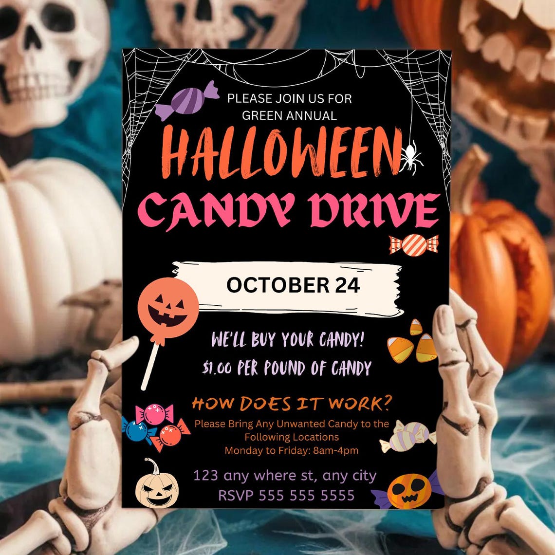 Editable Candy Drive Halloween Fundraiser Flyer, Digital Halloween ...