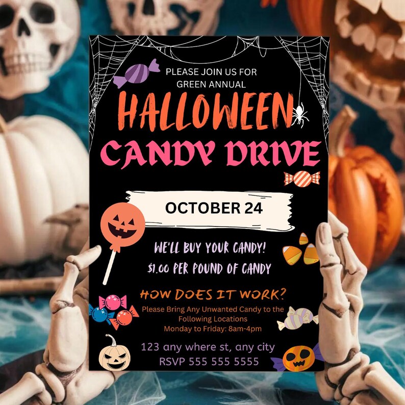 Editable Candy Drive Halloween Fundraiser Flyer, Digital Halloween ...