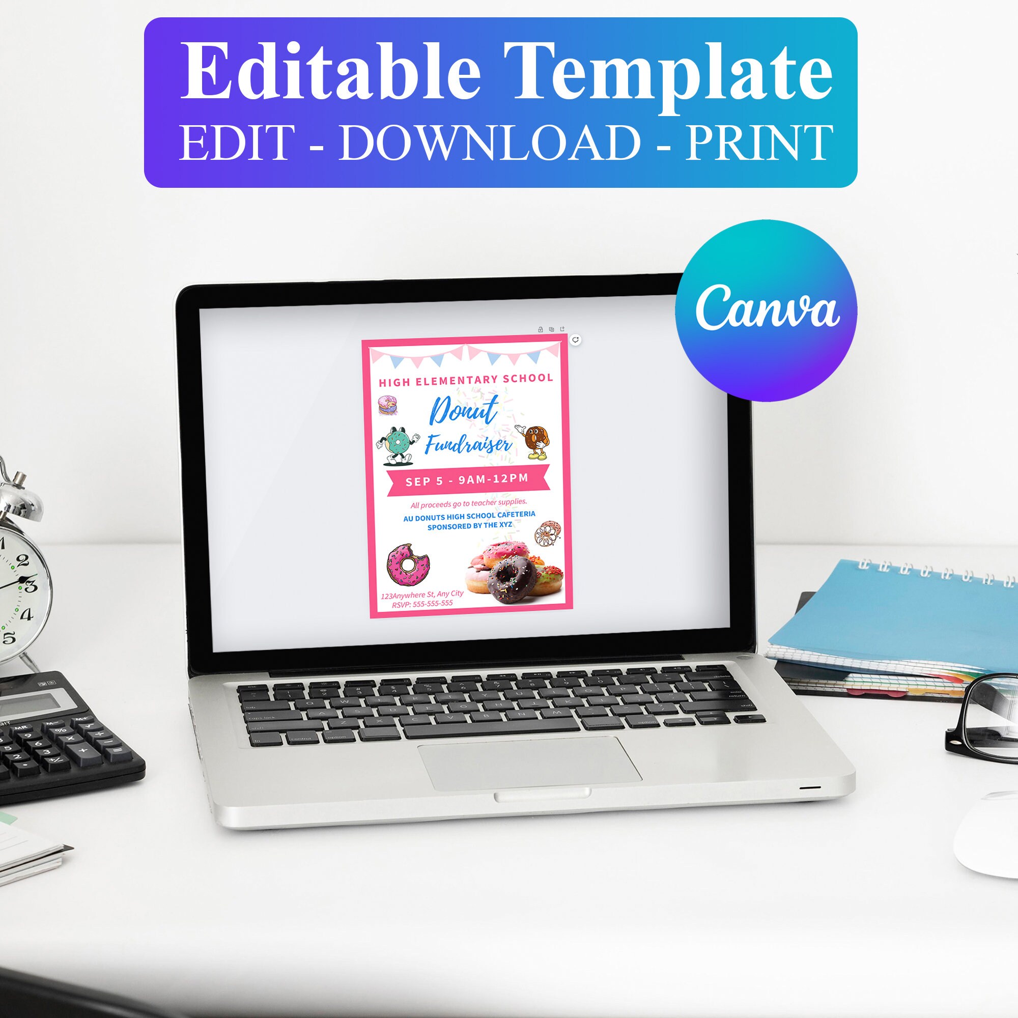 Editable Donut Fundraiser Flyer Template, Digital Donut Flyer ...