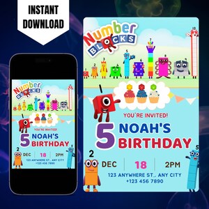 Editable Numberblocks Birthday Invite, Numberblock Birthday Party ...