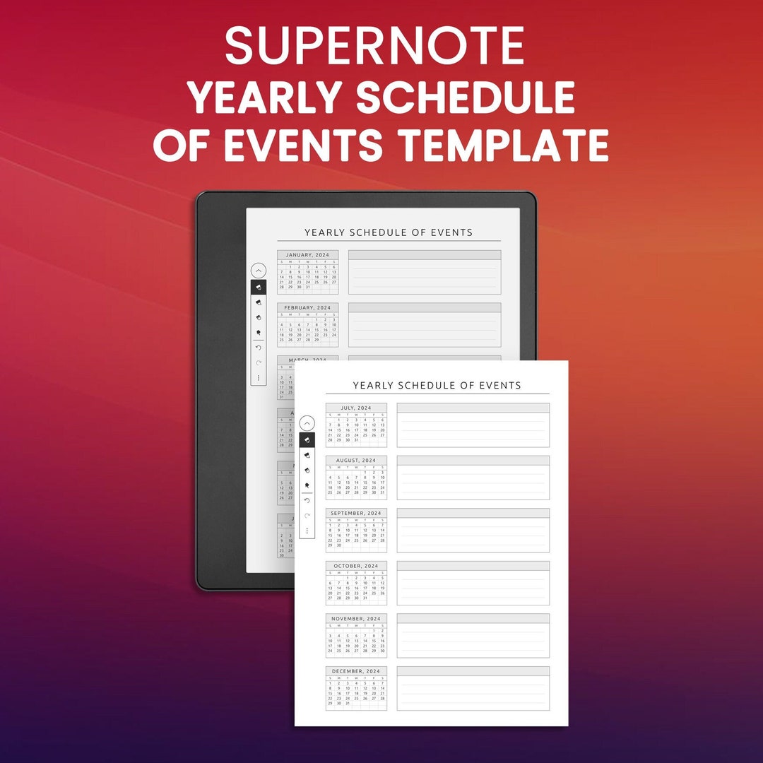 Supernote Yearly Schedule of Events Template, Supernote Template ...