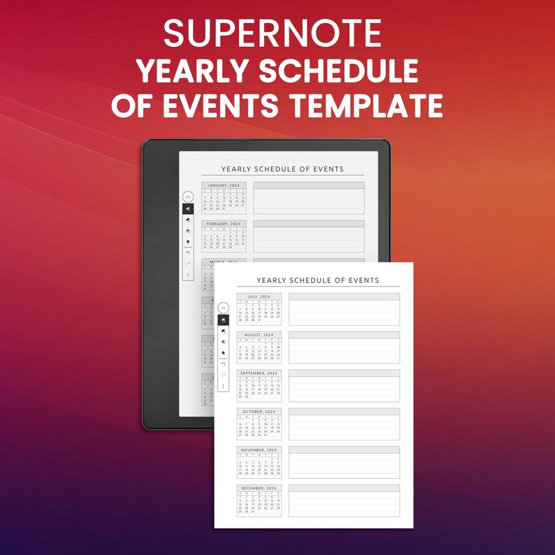 Supernote Yearly Schedule of Events Template, Supernote Template ...