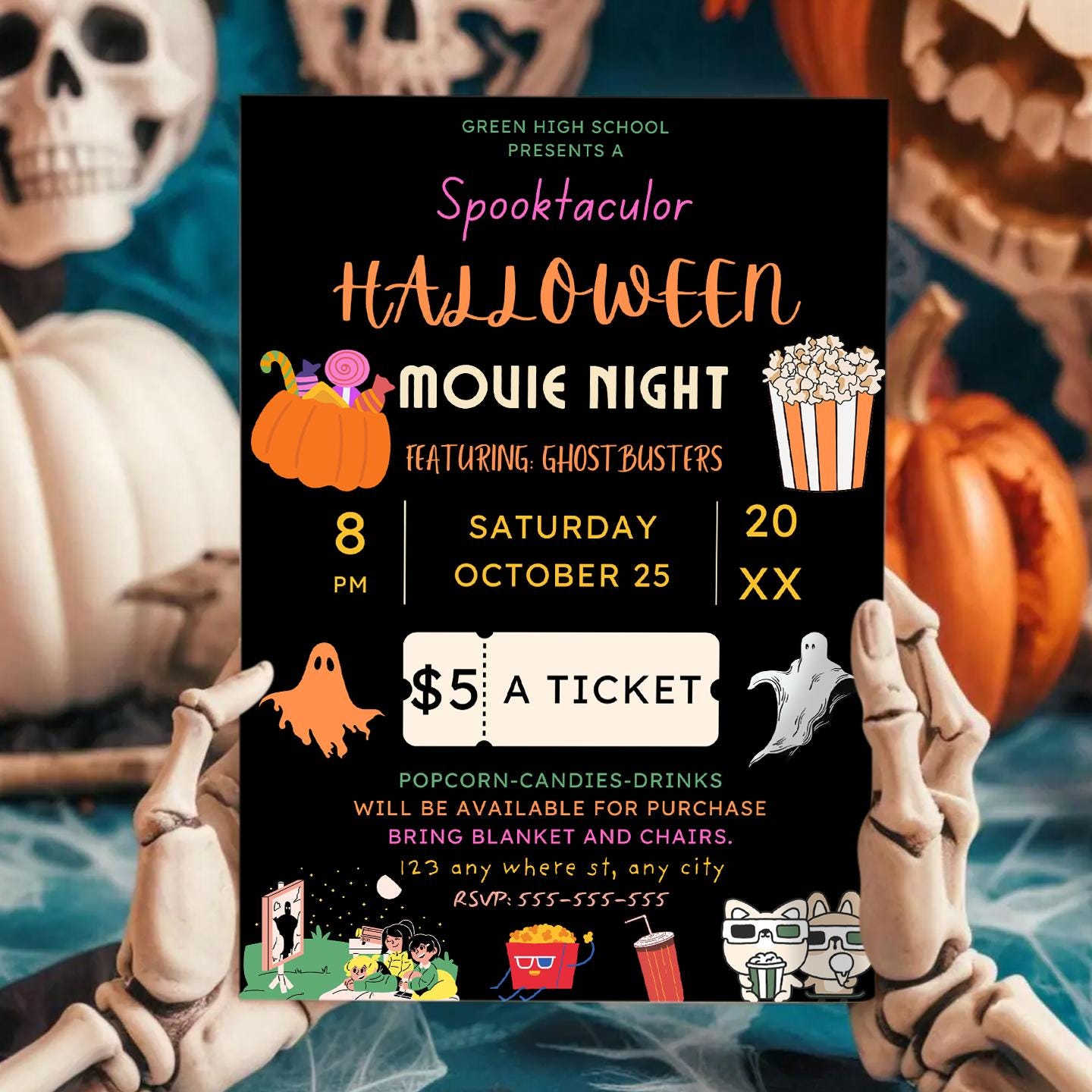 Editable Movie Night Halloween Fundraiser Flyer, Digital Halloween ...