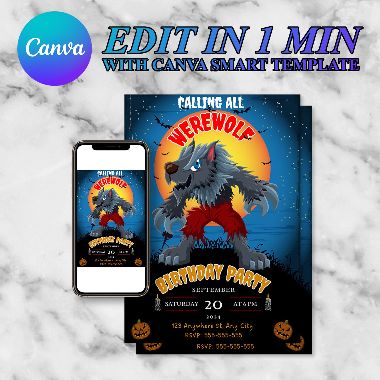 Editable Werewolf Birthday Party Invitation: Halloween Theme (digital ...